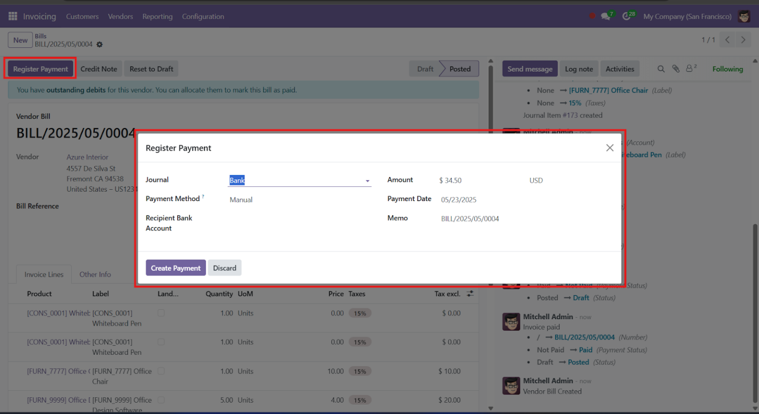 How to Create and Manage Vendor Bills in Odoo? - Odiware Technologies