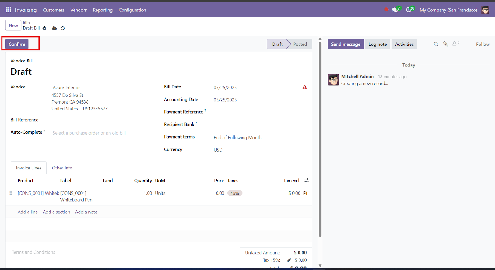 How to Create and Manage Vendor Bills in Odoo? - Odiware Technologies